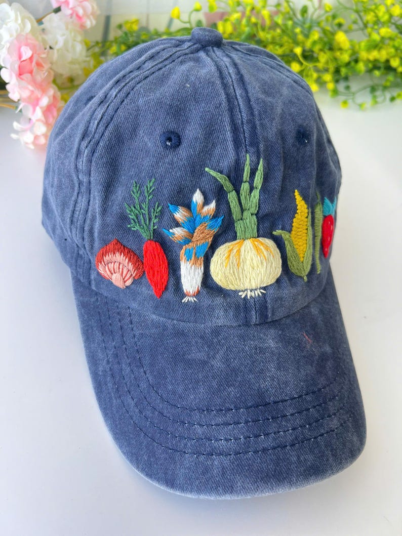 Custom Vegetable Embroidered Baseball Cap, Hand Embroidered Baseball ...