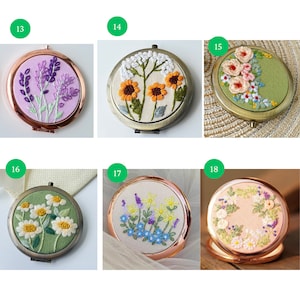 Wild Flower Embroidered Compact Mirror Comes With a Drawstring Bag ...