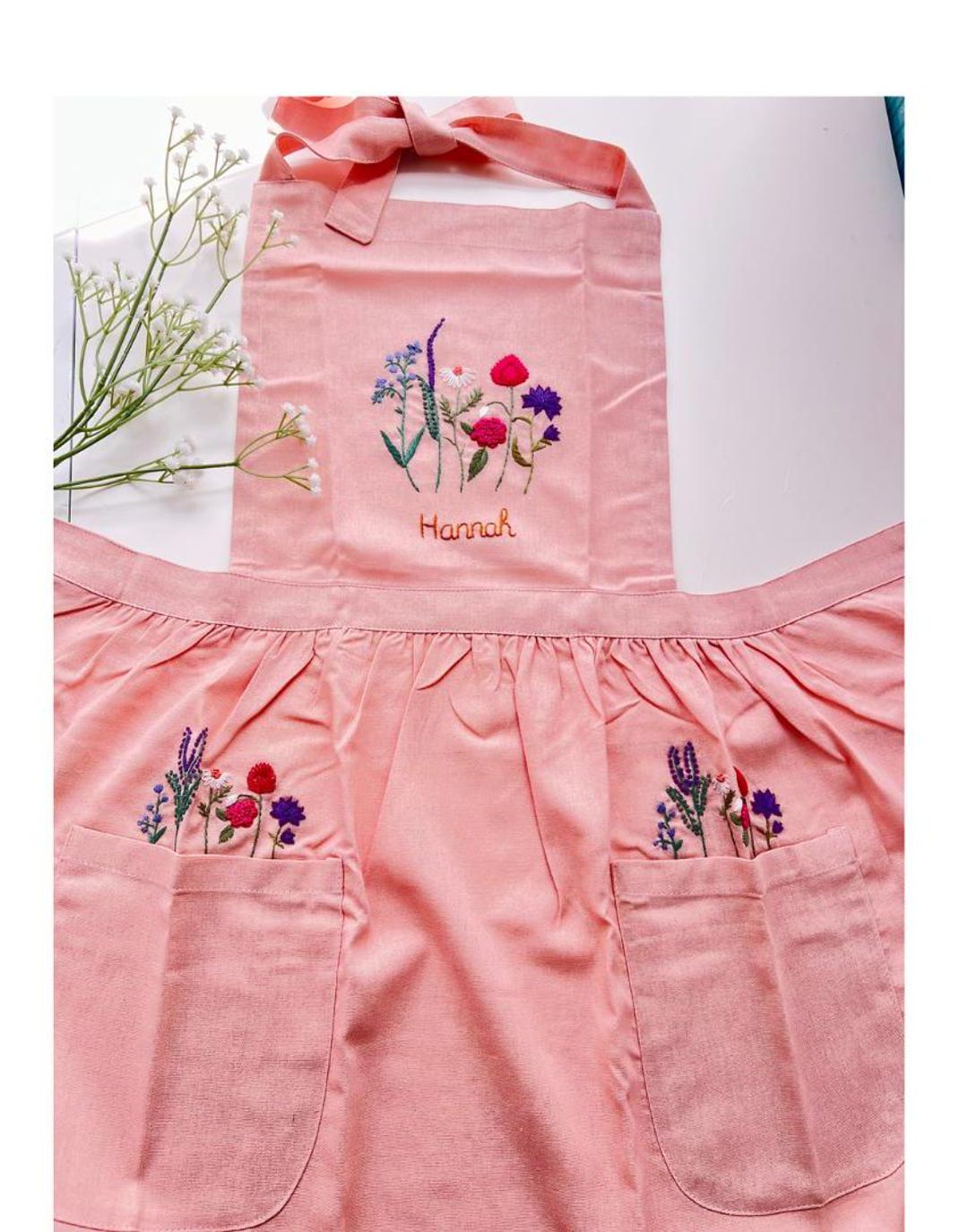 Floral Embroidered Apron for Women, Personalized Hand-embroidered Apron ...