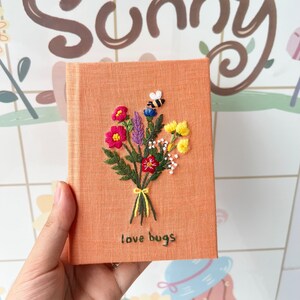 Flower Bouquet Embroidered Notebook, Custom Handmade Notebook, Hand ...