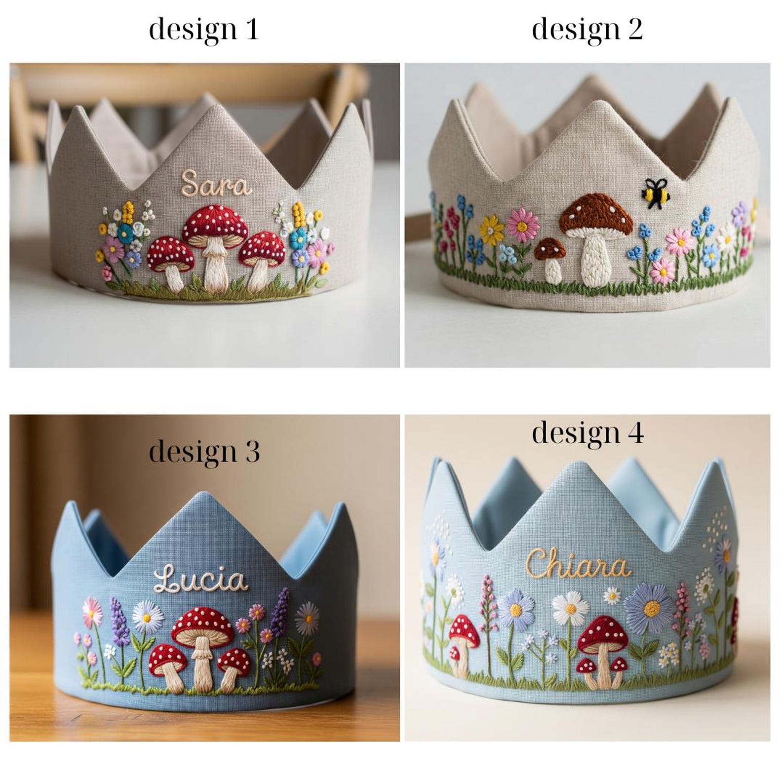 Custom Hand Embroidered Linen Crown, Baby Birthday Crown, Kids Crow ...