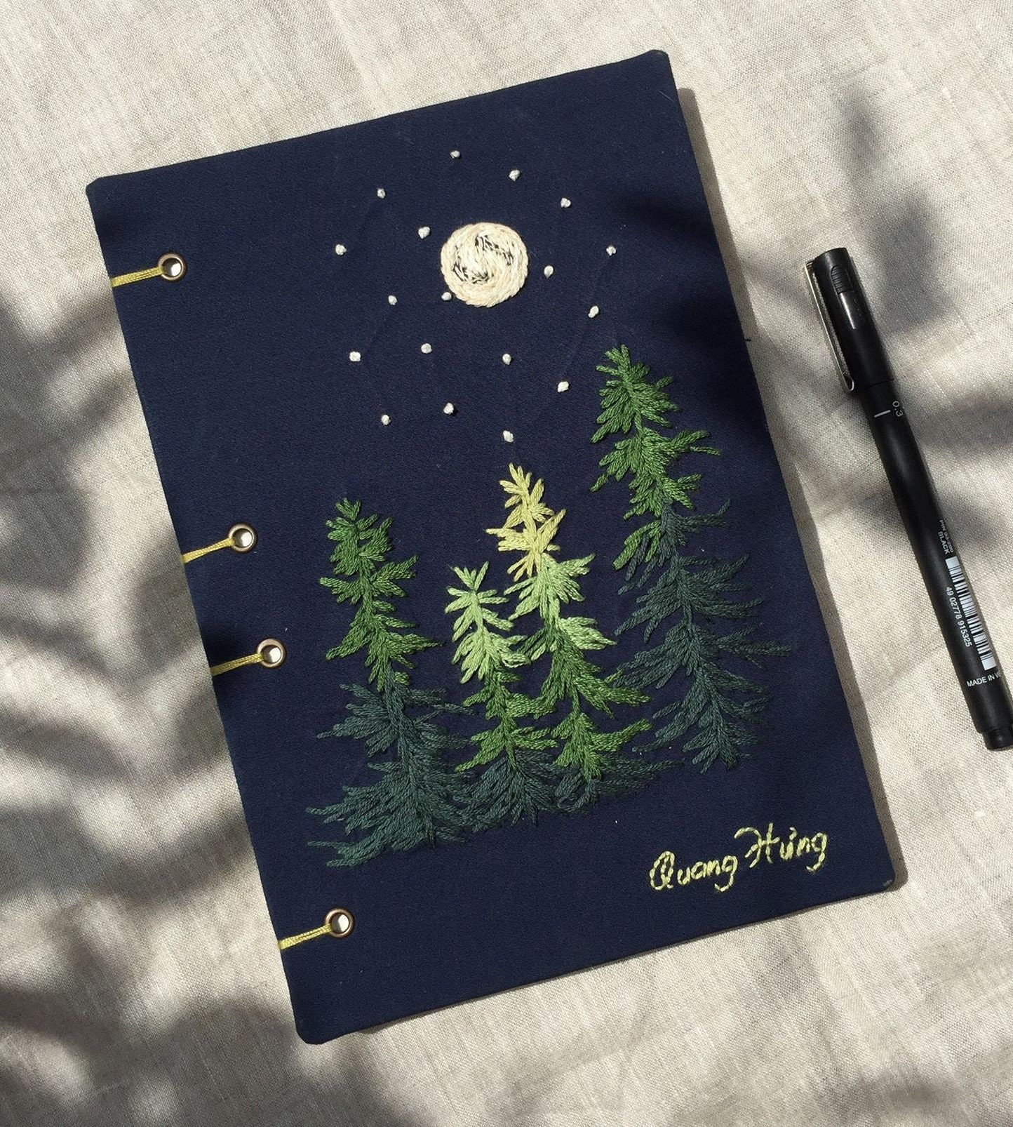 Handmade Embroidered Notebook, Pine Forest Notebook, Custom Journal ...