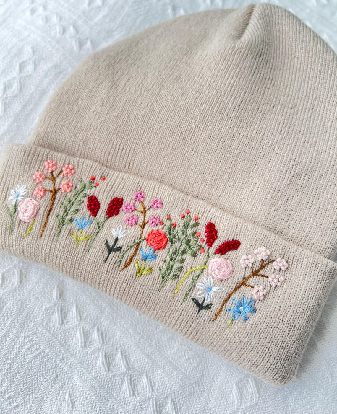 Hand Embroidered Beanie, Wild Flower Beanie, Daisy Beanie, Boho Beanie ...