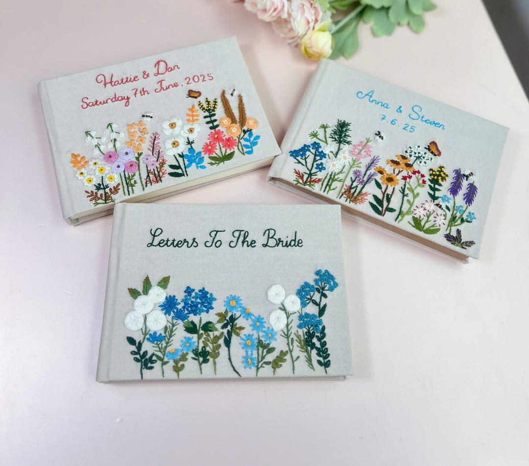 Custom Hand Embroidered Notebook, Photo Album, Wedding Guest Book, Baby ...