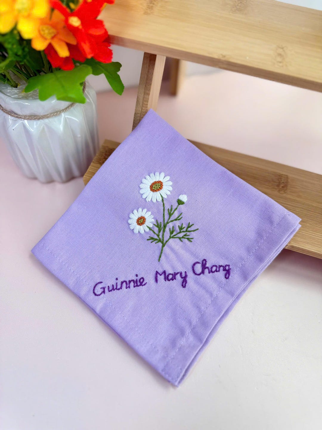 Personalized Embroidered Daisy Flower Handkerchiefs, Linen Embroidered ...
