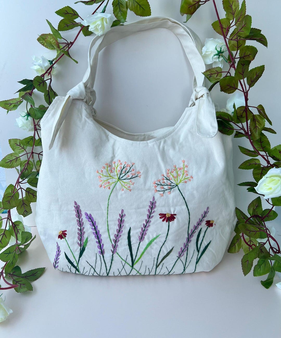Hand Embroidered Handbag, Floral Handbag, Vintage Handmade Handbag ...
