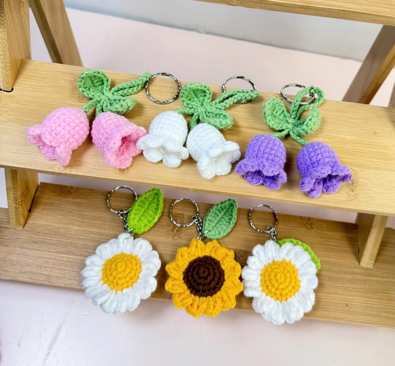 Crochet Flower Keychain, Buy 2 Get 1, Sunflower Keychain, Lily Keychain ...
