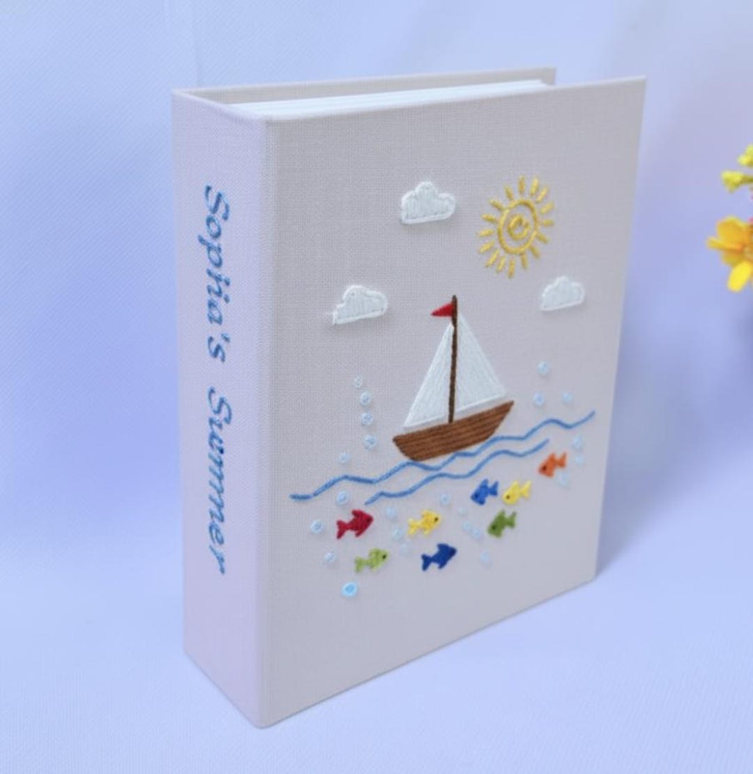 Hand Embroidered Photo Album With Sleeves, Beach Theme Photo Album ...