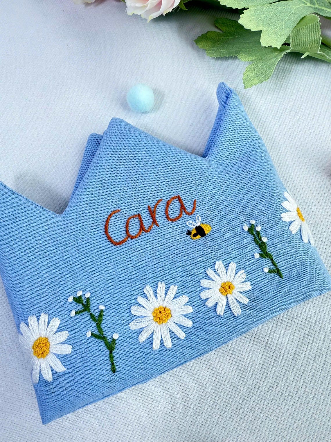 Custom Hand Embroidered Linen Crown, Baby Birthday Crown, Kids Crow ...