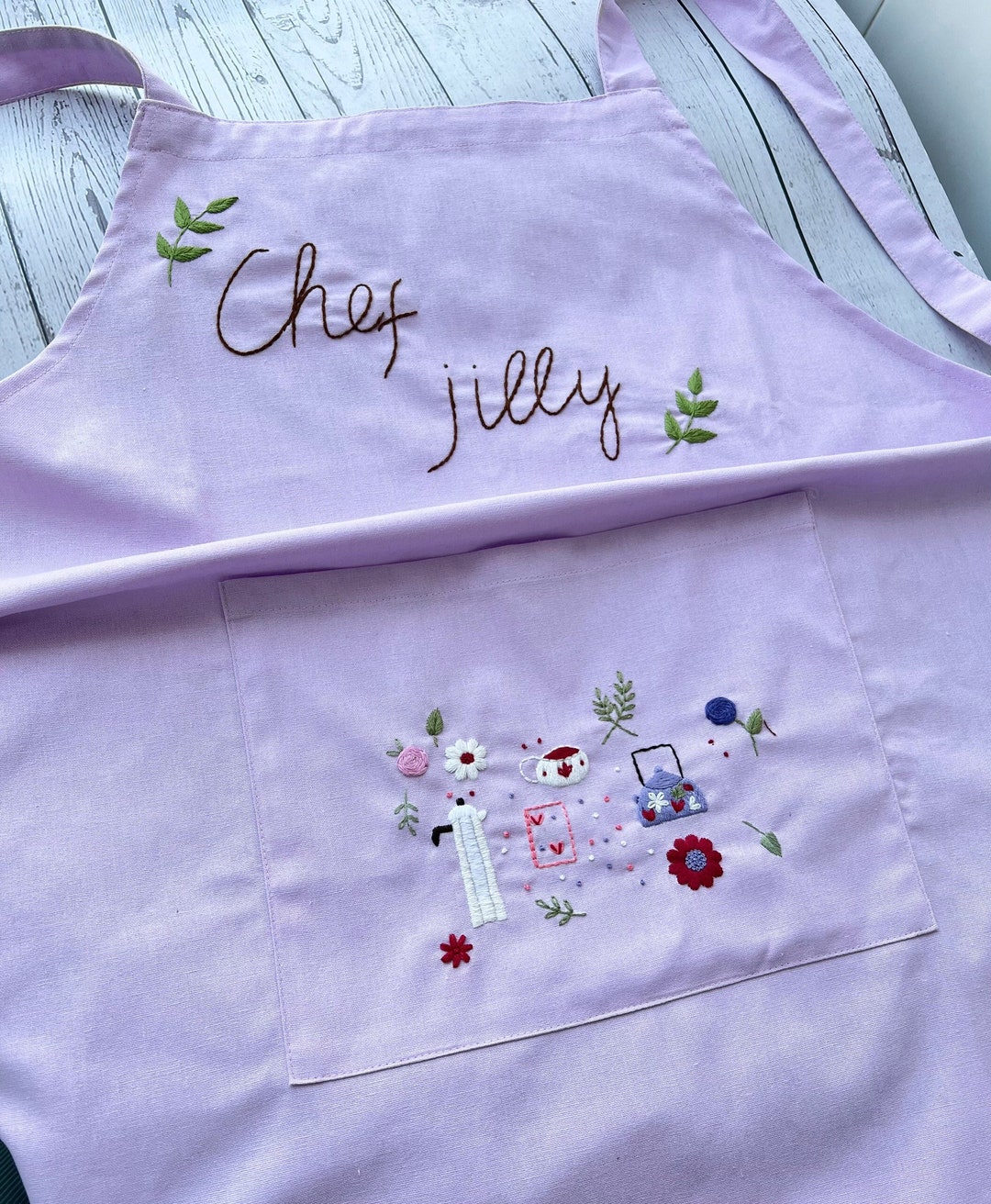 Personalized Hand Embroidered Apron for Women, Custom Embroidered Apron ...