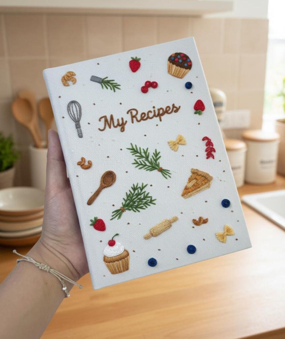 My Recipes Hand Embroidered Notebook A5 , Personalized Recipe Notebook ...