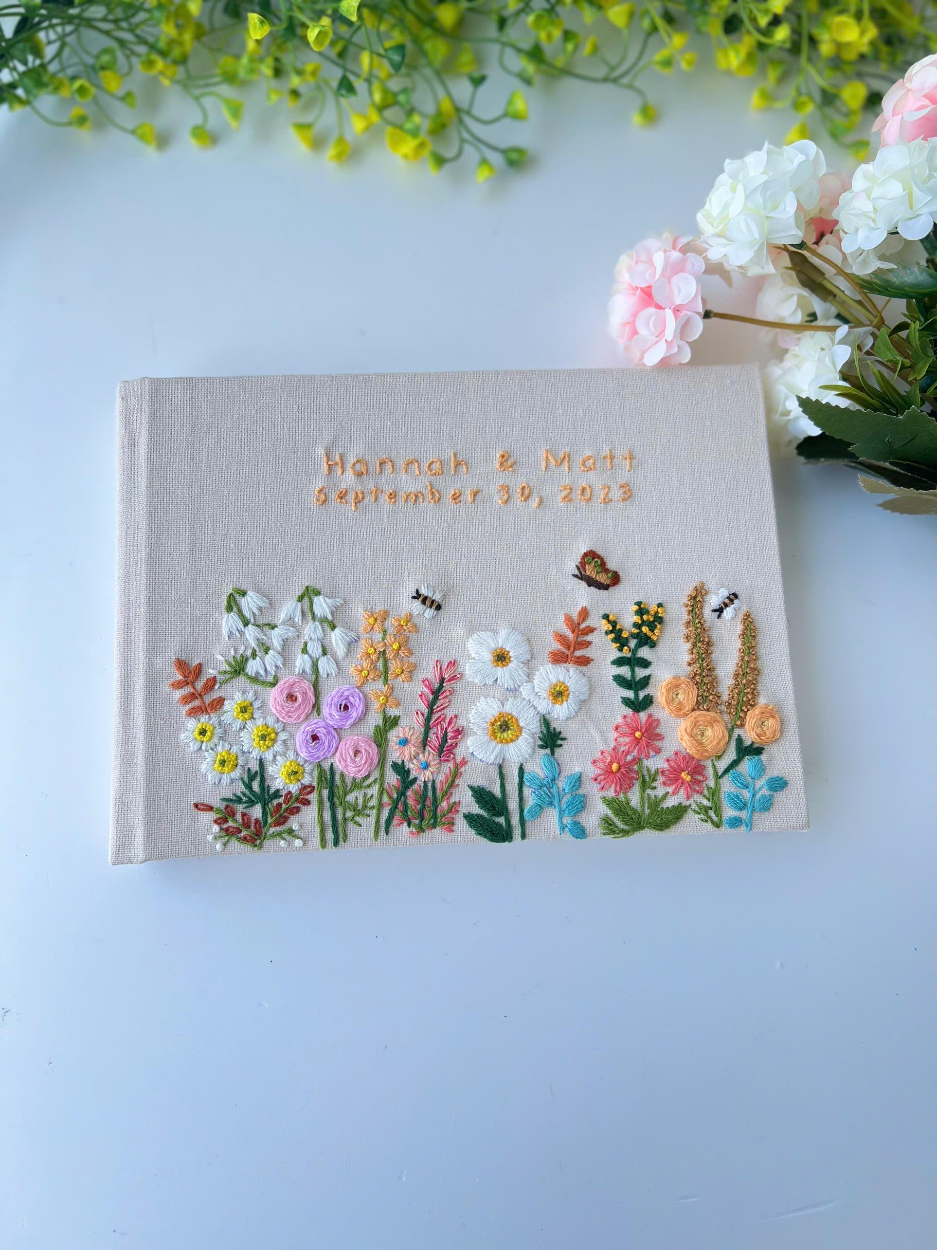 Custom Hand Embroidered Notebook, Photo Album, Wedding Guest Book, Baby ...
