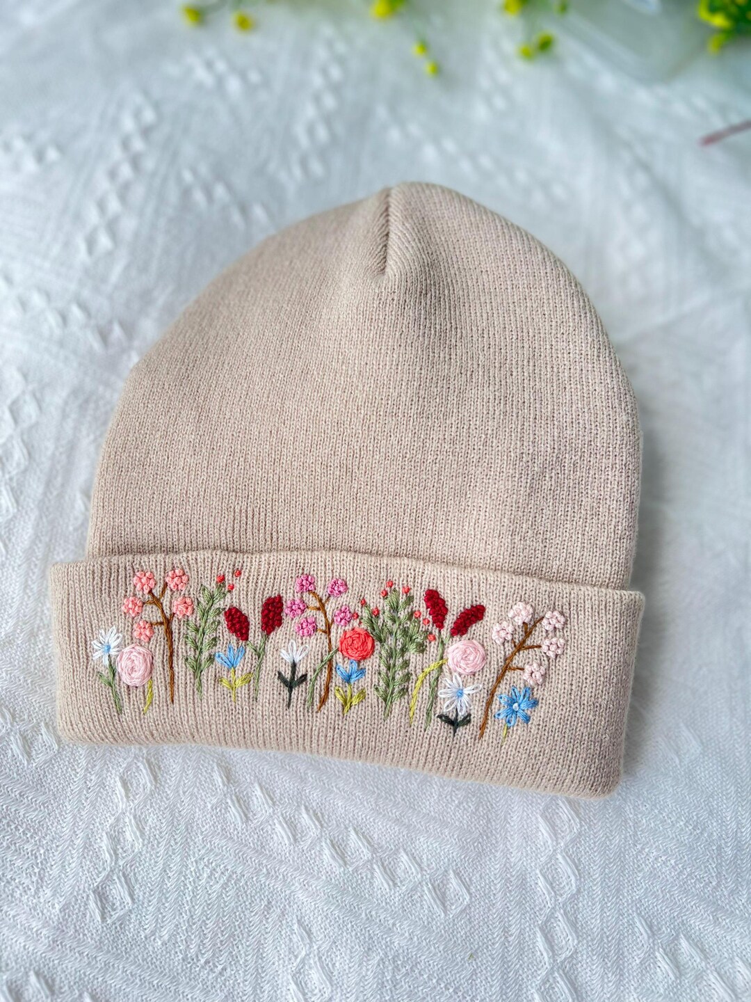 Hand Embroidered Beanie, Wild Flower Beanie, Daisy Beanie, Boho Beanie ...