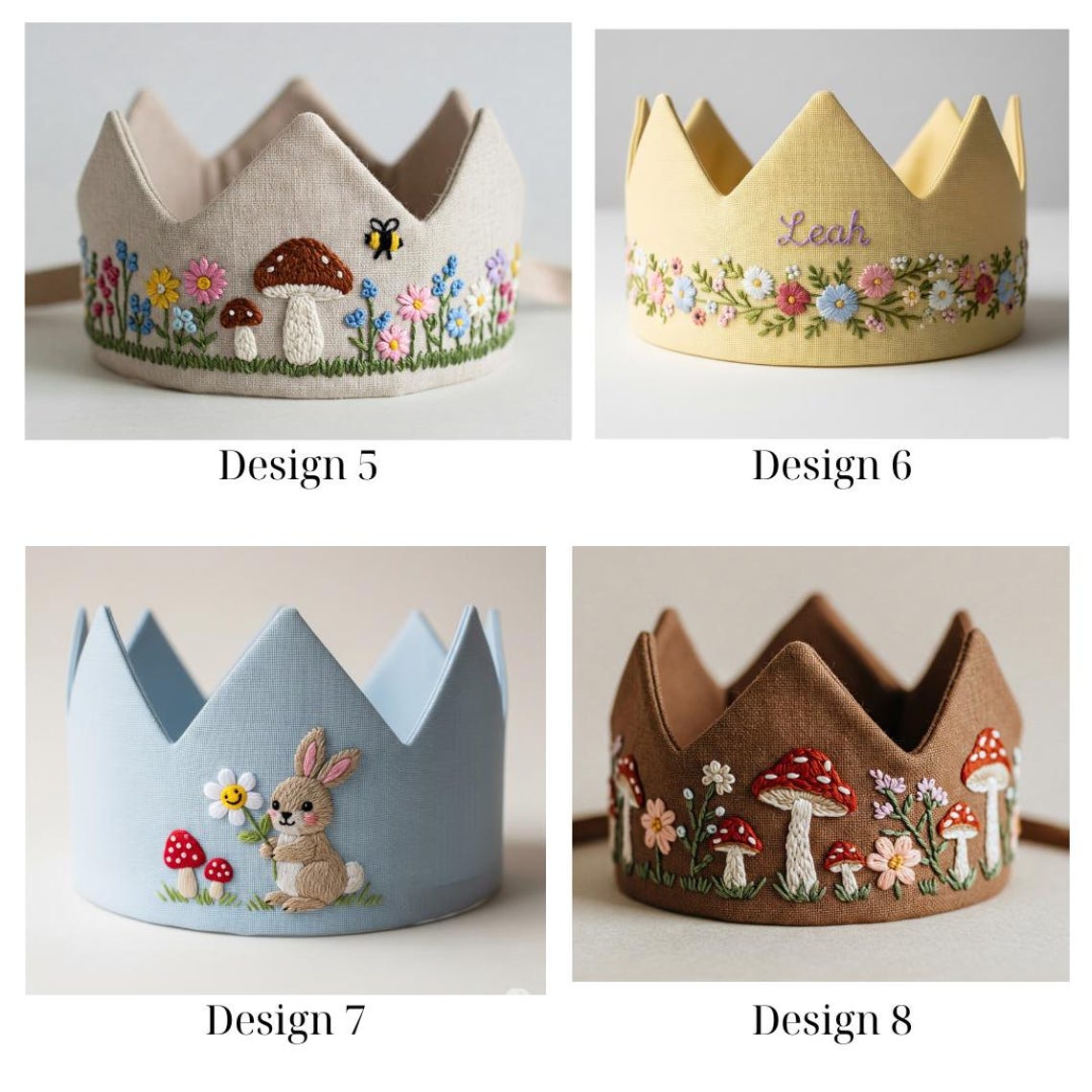Custom Hand Embroidered Linen Crown, Baby Birthday Crown, Kids Crow ...