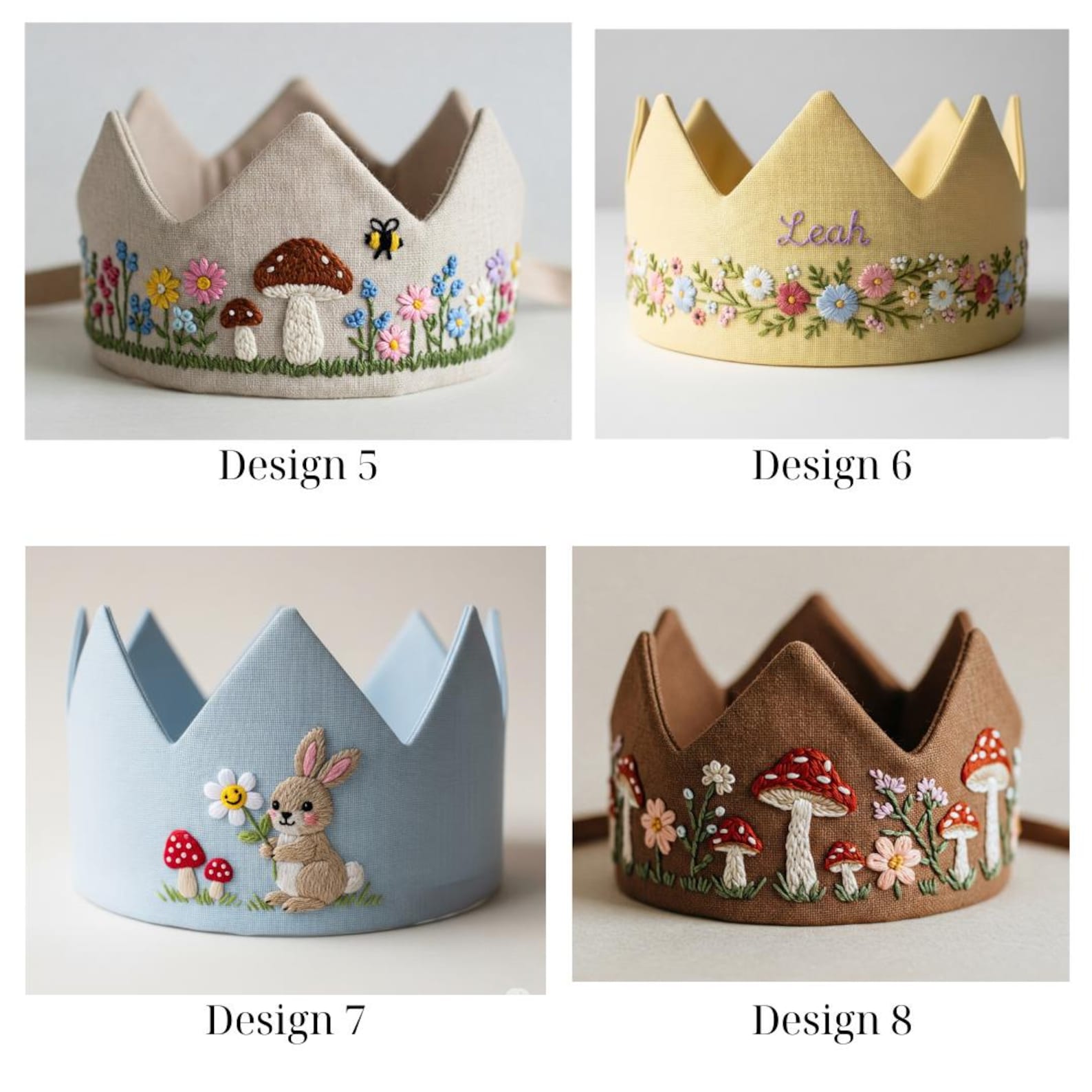 Custom Hand Embroidered Linen Crown, Baby Birthday Crown, Kids Crow ...