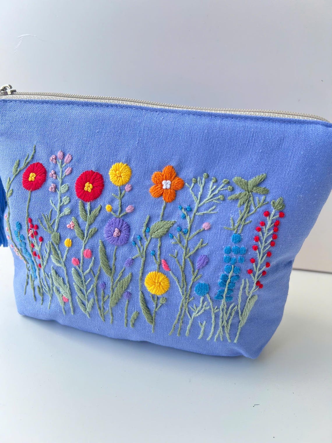 Personalized Hand Embroidered Cosmetic Bag, Flower Pouch, Linen Bag ...