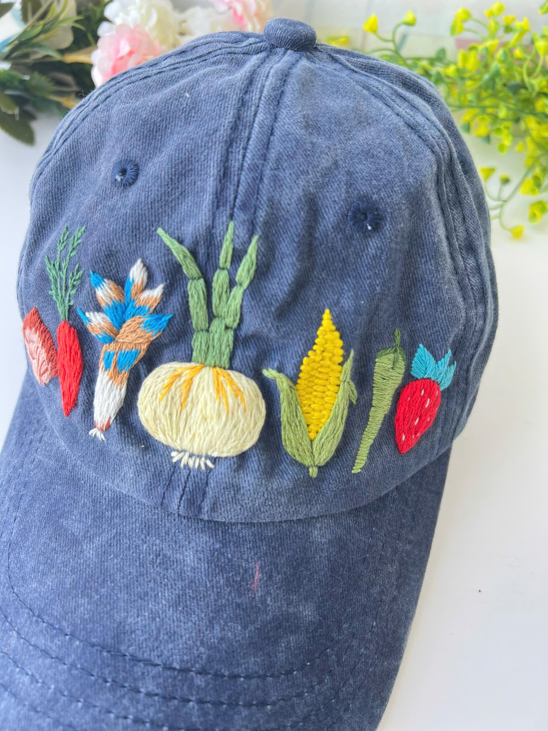 Custom Vegetable Embroidered Baseball Cap, Hand Embroidered Baseball ...
