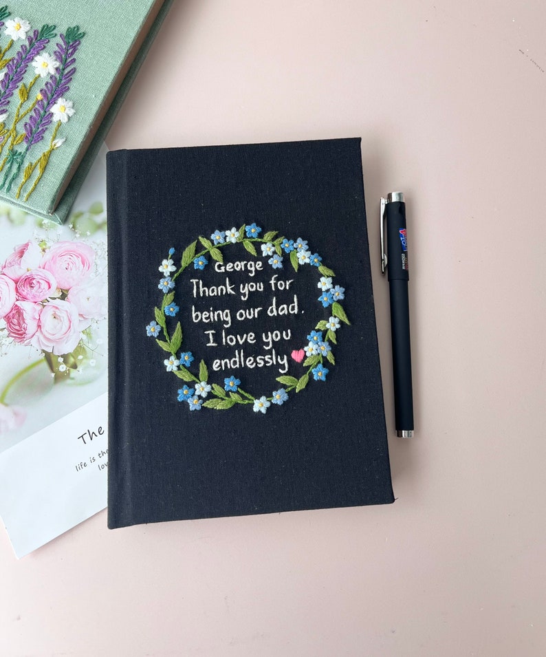 Forget Me Not Hand Embroidered Notebook, Custom Handmade Journal ...