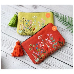 Personalized Hand Embroidered Flower Pouch, Rose Linen Wallet, Handmade ...