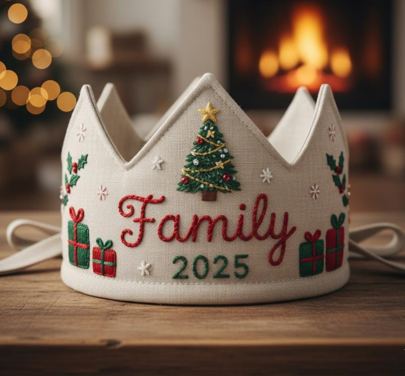 Christmas Hand Embroidered Linen Crown, Christmas Crown, Kid and Adult ...