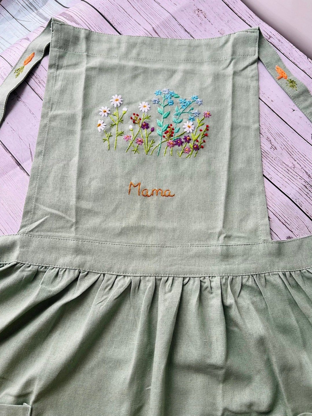 Hand Embroidered Apron Women, Flower Embroidered Apron, Linen Apron ...