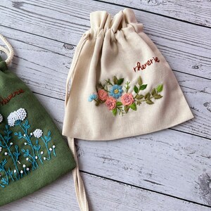Custom Embroidered Drawstring Bag, Rose Embroidered Pouch, Personalized ...