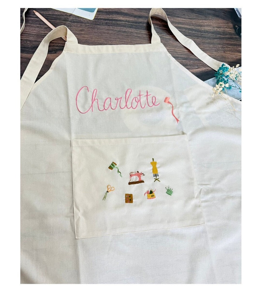 Personalized Hand Embroidered Apron for Women, Custom Embroidered Apron ...