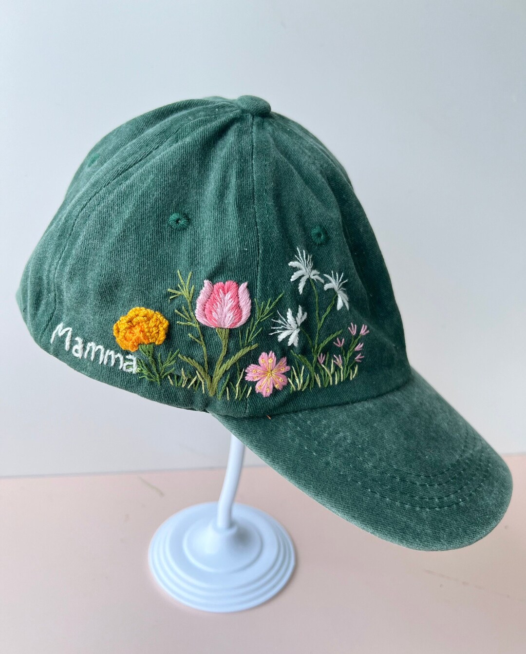 Custom Birth Flower Baseball Cap, Daisy Hand Embroidered Baseball Cap ...