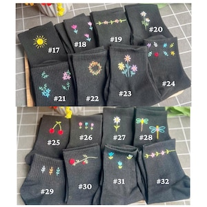 Custom Hand Embroidered Cotton Socks, One Pair of Socks, Flower and ...