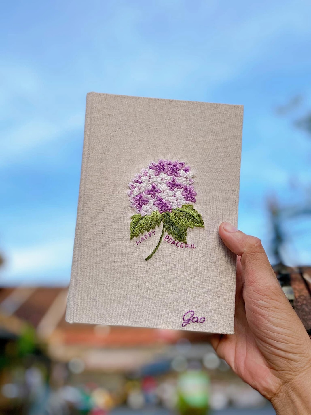 Hydrangea Embroidered Handmade Journal Notebook, Hydrangea Notebook ...