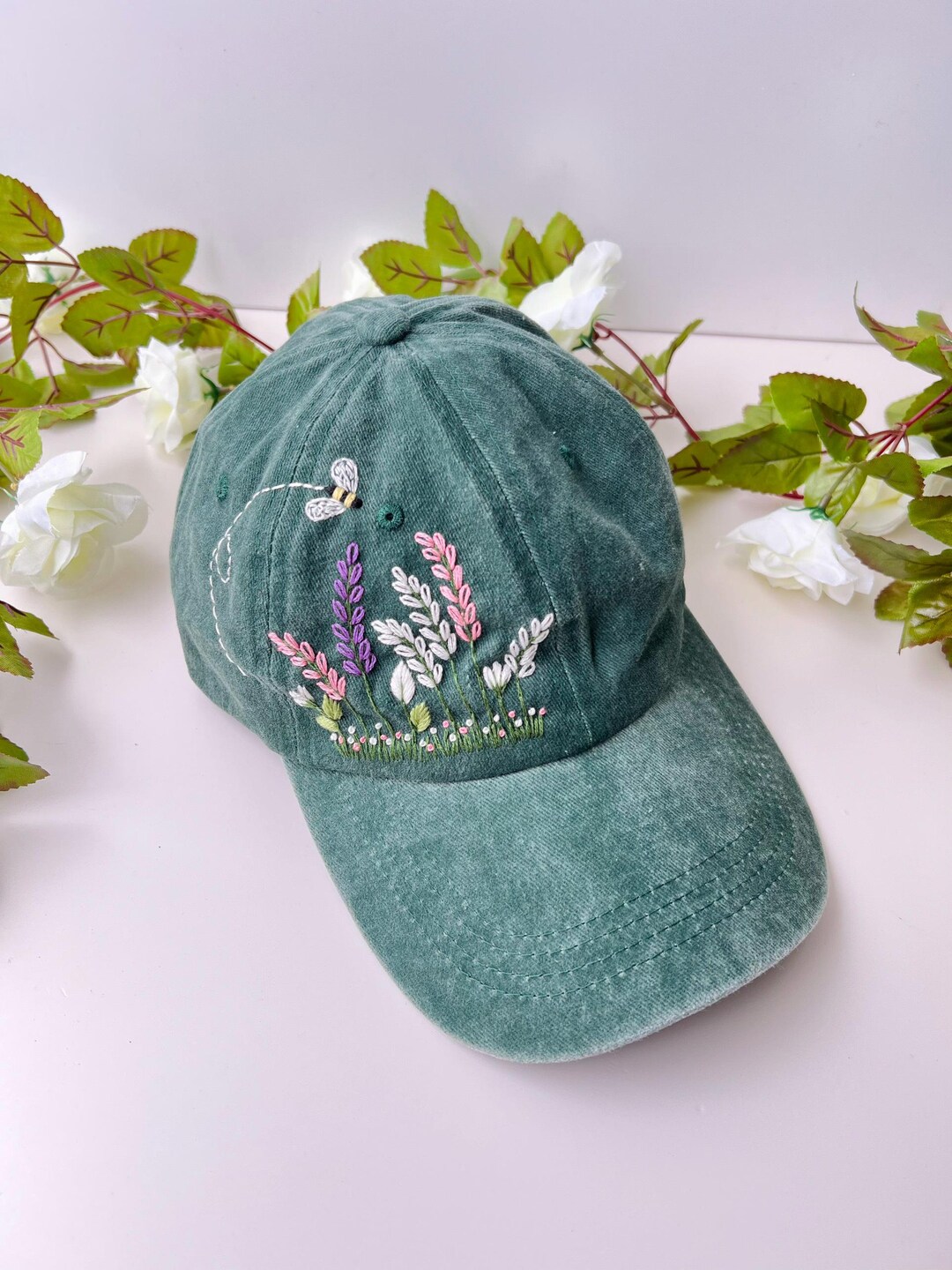 Custom Floral Baseball Cap, Daisy Hand Embroidered Baseball Cap, Wash ...