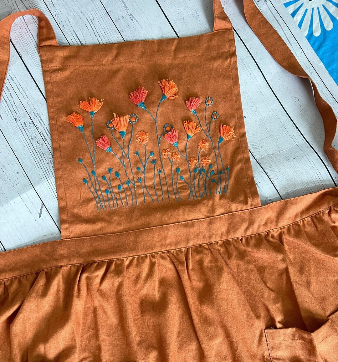 Floral Embroidered Apron for Women, Personalized Hand-embroidered Apron ...