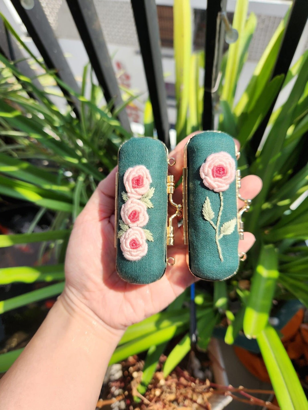 Floral Hand Embroidered Lipstick Case, Vintage Handmade Lipstick Holder ...