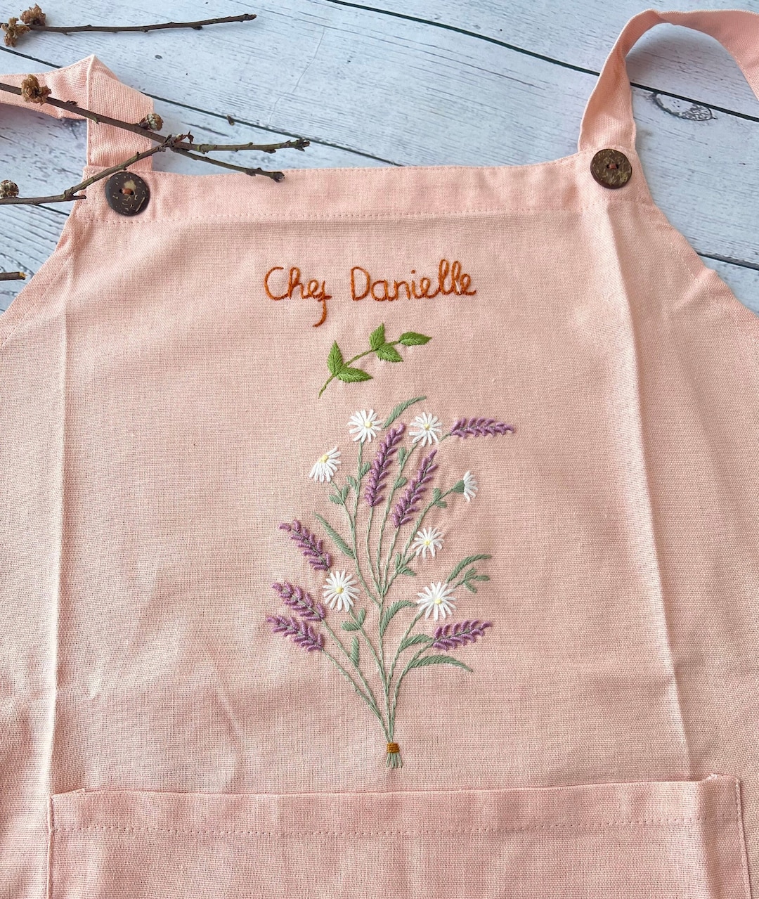 Personalized Embroidered Apron for Women, Hand-embroidered Apron, Linen ...