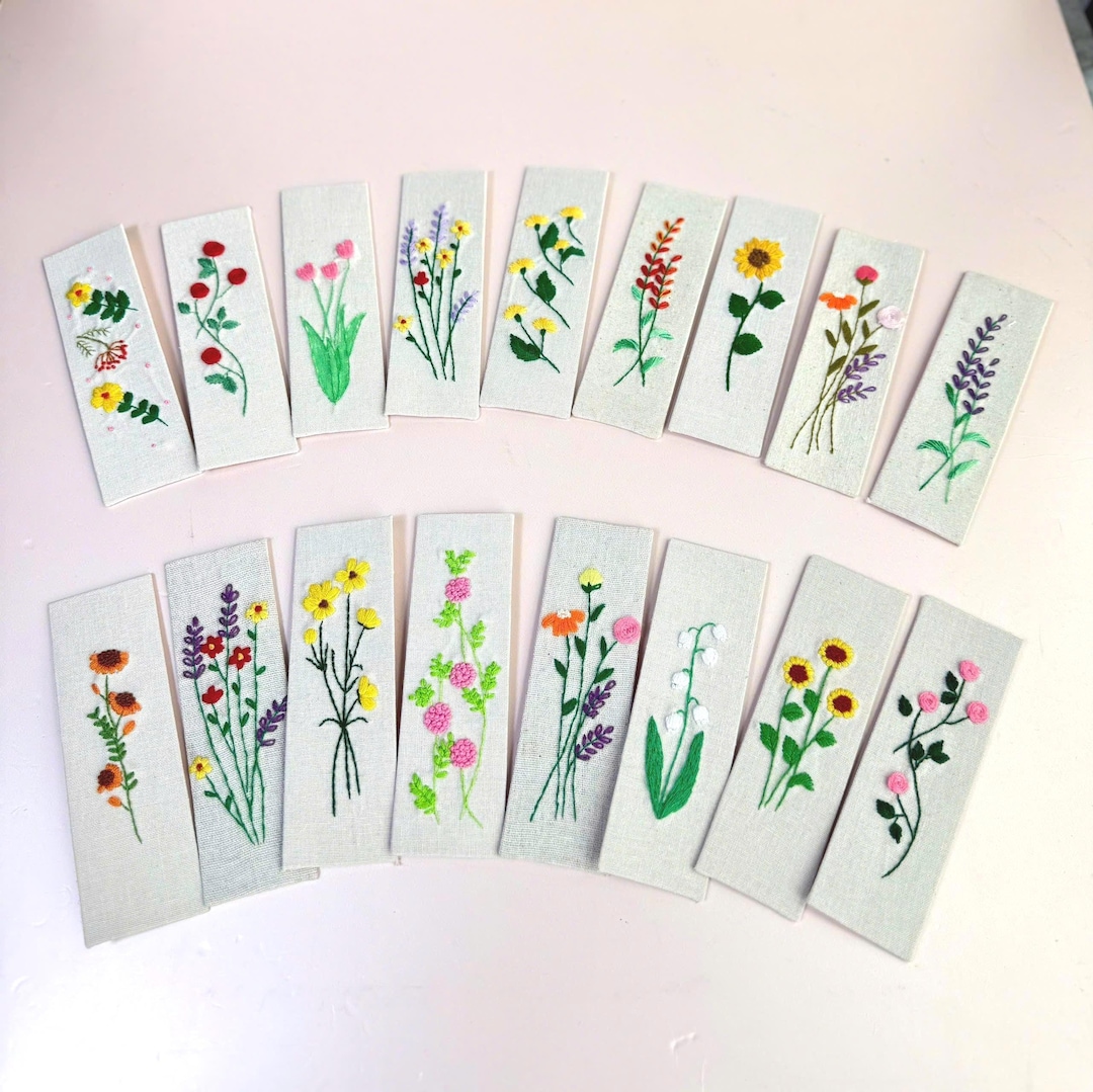 Hand Embroidered Custom Bookmark, Flower Hand Embroidered Bookmark ...