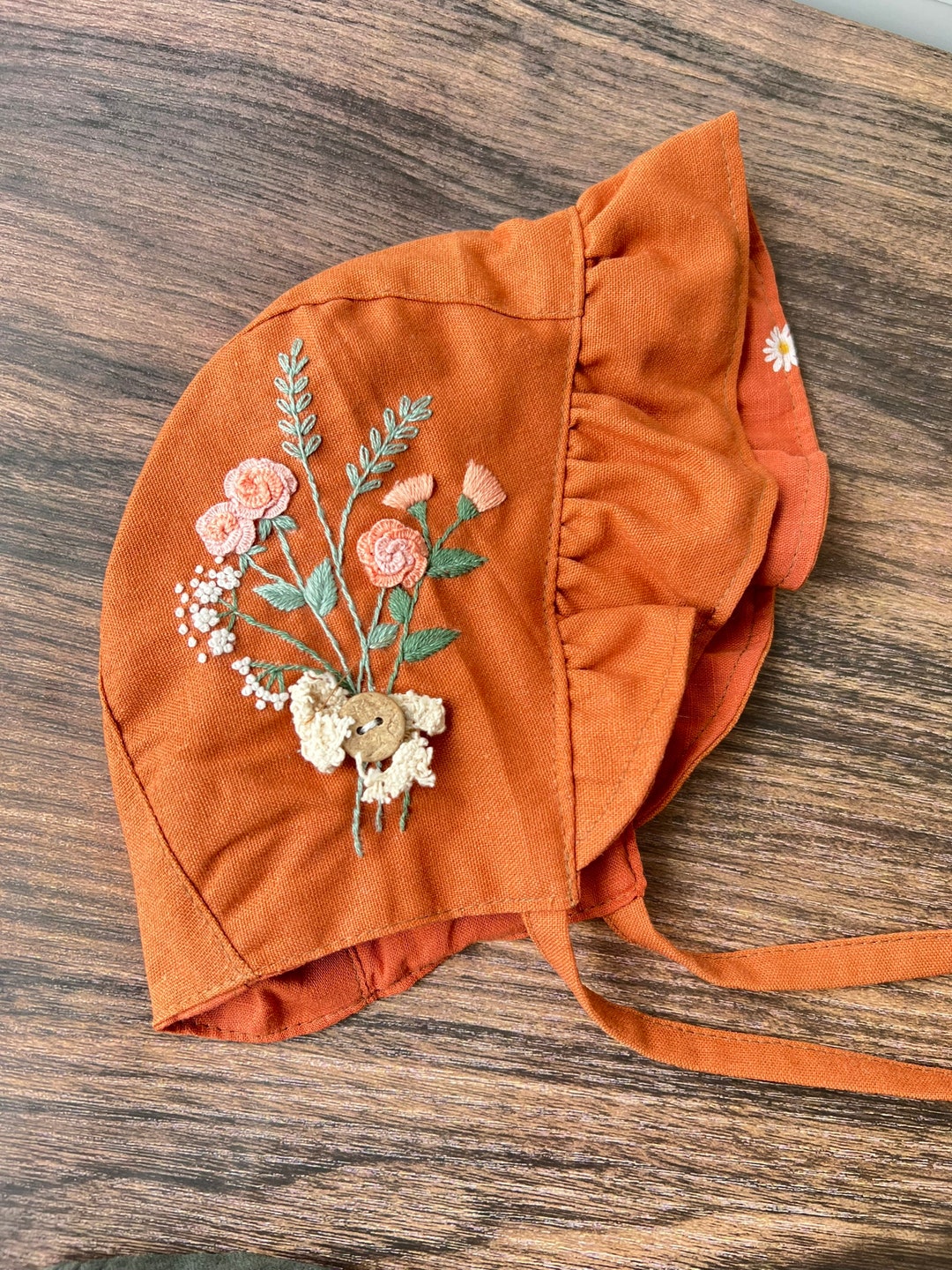 Vintage Hand Embroidered Linen Baby Bonnet, Custom Bonnet, Rose Bonnet ...