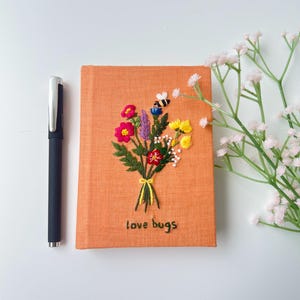 Flower Bouquet Embroidered Notebook, Custom Handmade Notebook, Hand ...