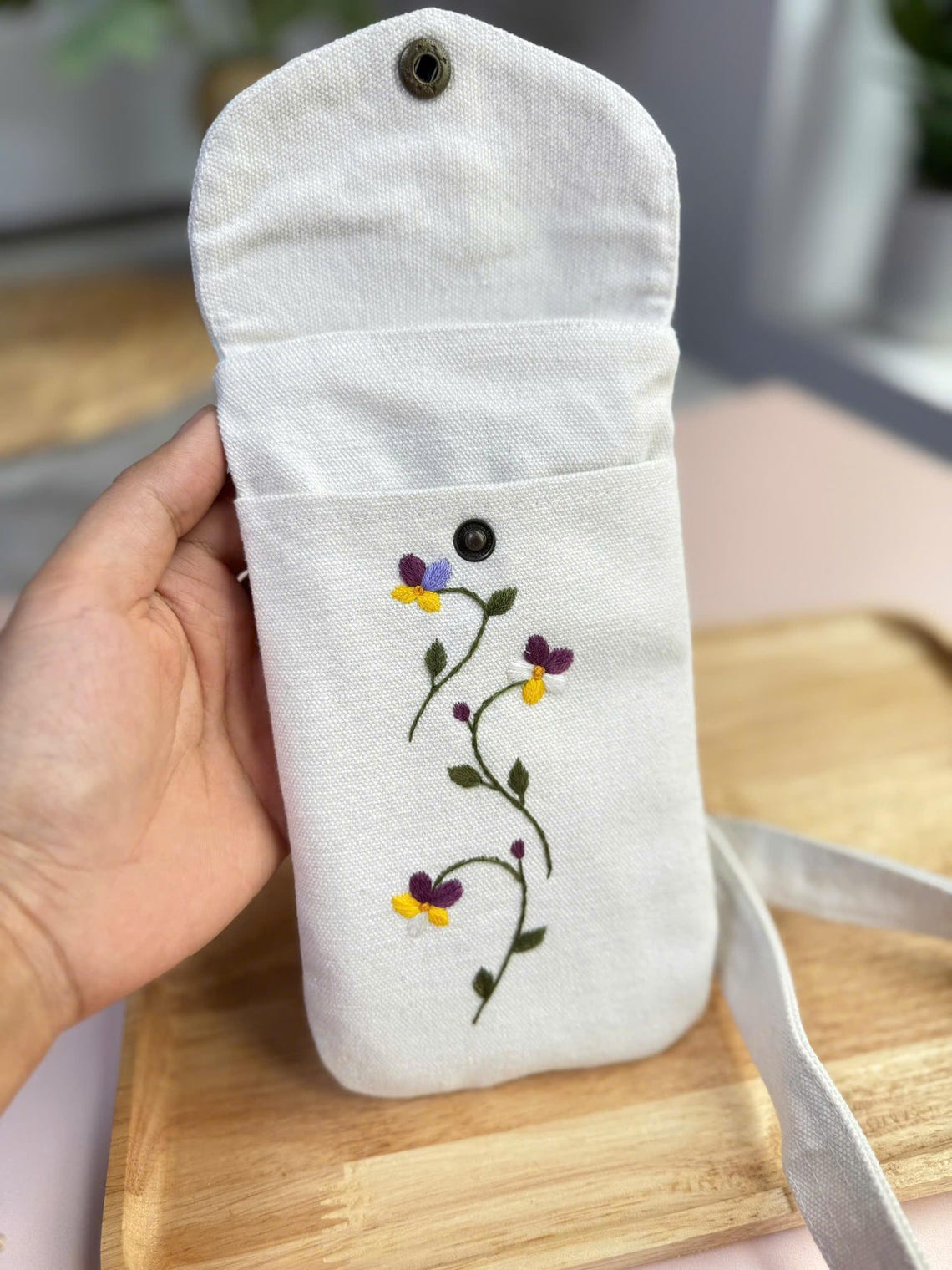 Hand Embroidered Crossbody Phone Bag, Handmade Phone Pouch ...