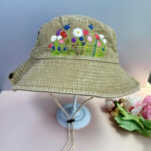 Custom Hand Embroidered Bucket Sun Hat, Wash Cotton Hat, Flower and ...