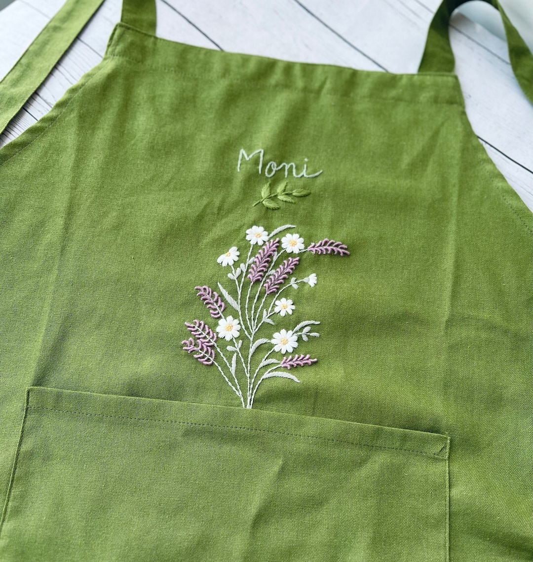 Hand Embroidered Apron for Women, Lavender Apron, Linen Cotton Apron ...