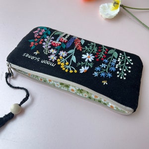 Personalized Hand Embroidered Pencil Case, Mushroom Linen Pouch ...