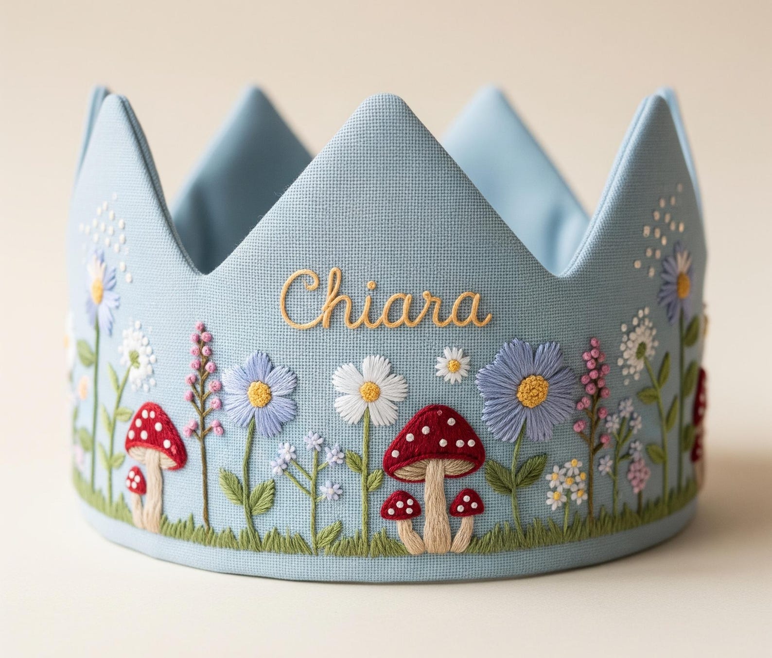 Custom Hand Embroidered Linen Crown, Baby Birthday Crown, Kids Crow ...