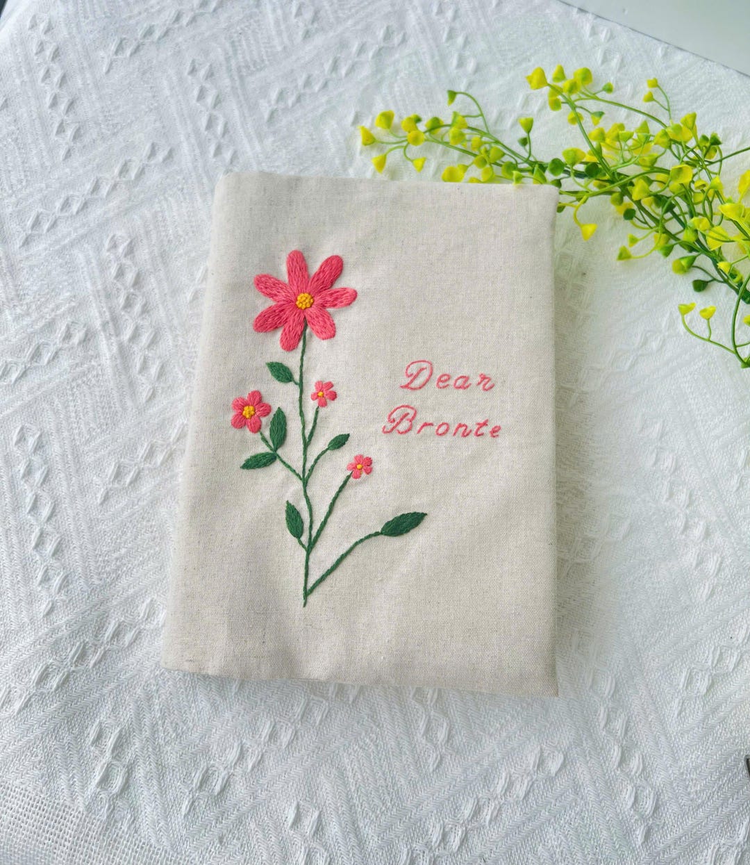 Custom Hand Embroidered Book Cover, Flower Embroidered Book Cover ...