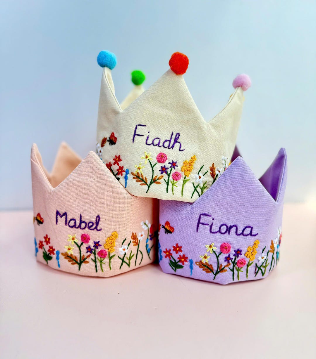Custom Hand Embroidered Linen Crown, Baby Birthday Crown, Kids Crow ...