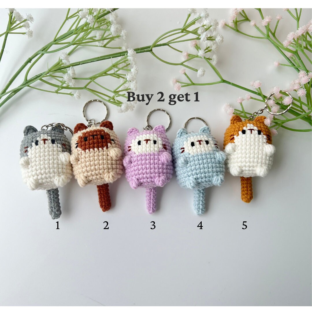 Crochet Cute Cat Keychain, Buy 2 Get 1, Ready to Ship, Handmade Cat ...