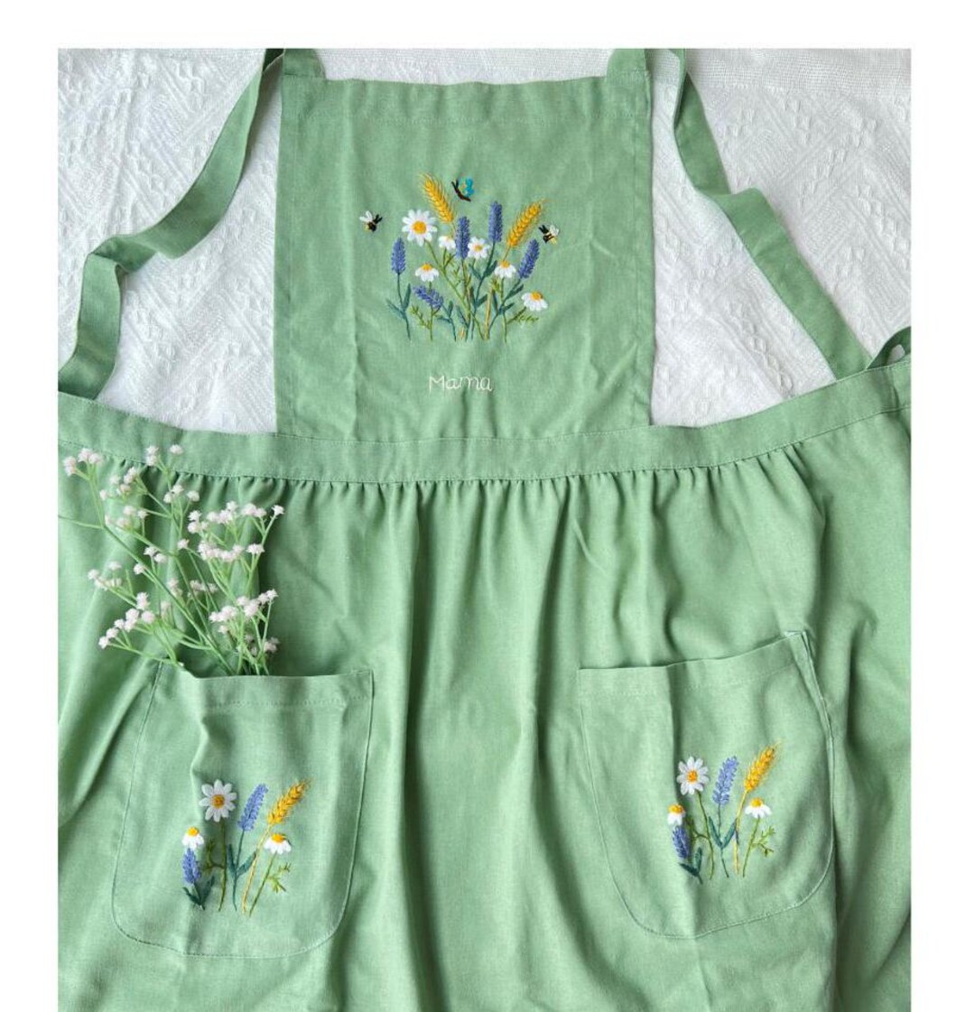 Floral Embroidered Apron for Women, Personalized Hand-embroidered Apron ...