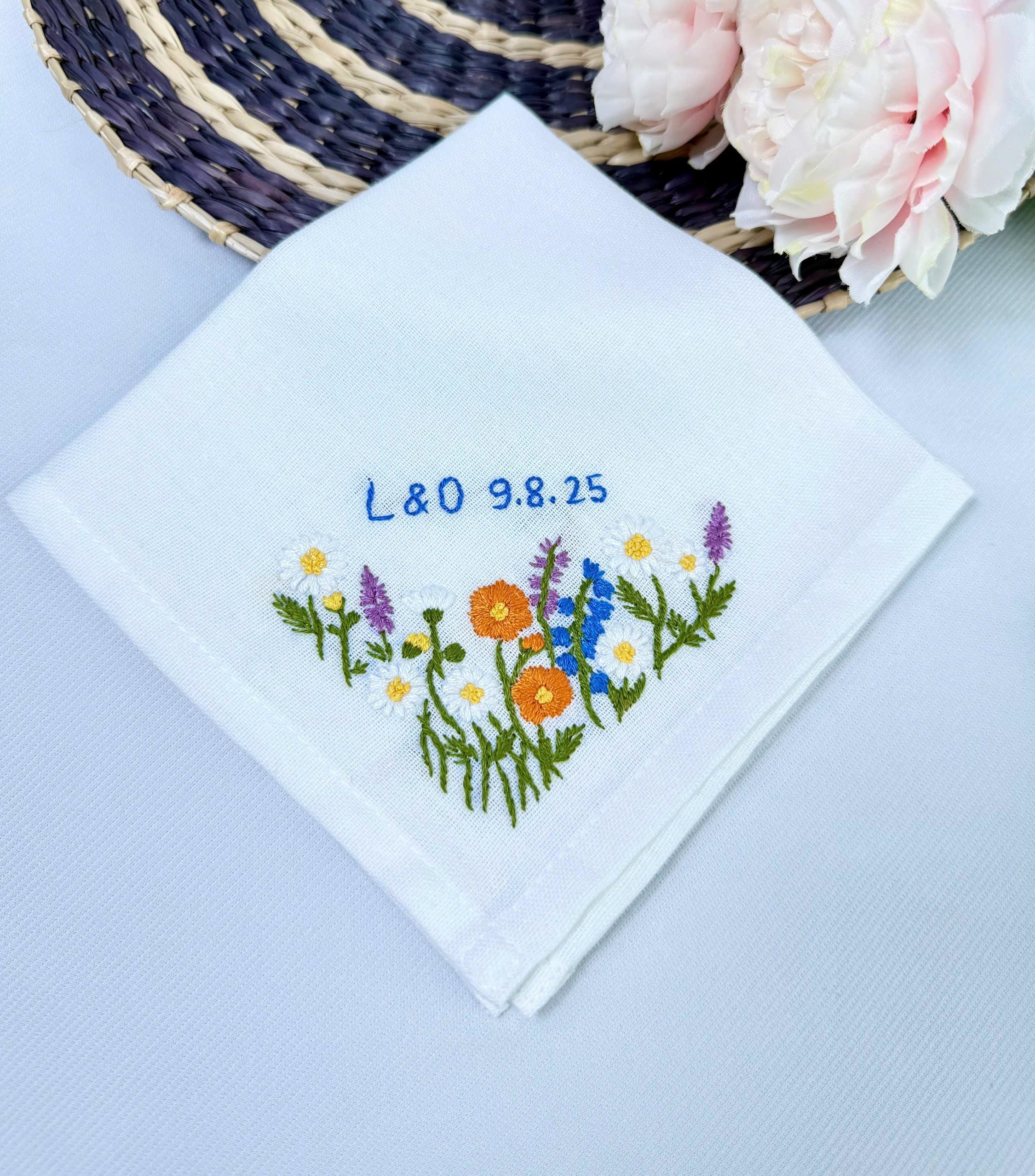 Hand Embroidered Handkerchiefs, Personalized Linen Wedding Handkerchief ...