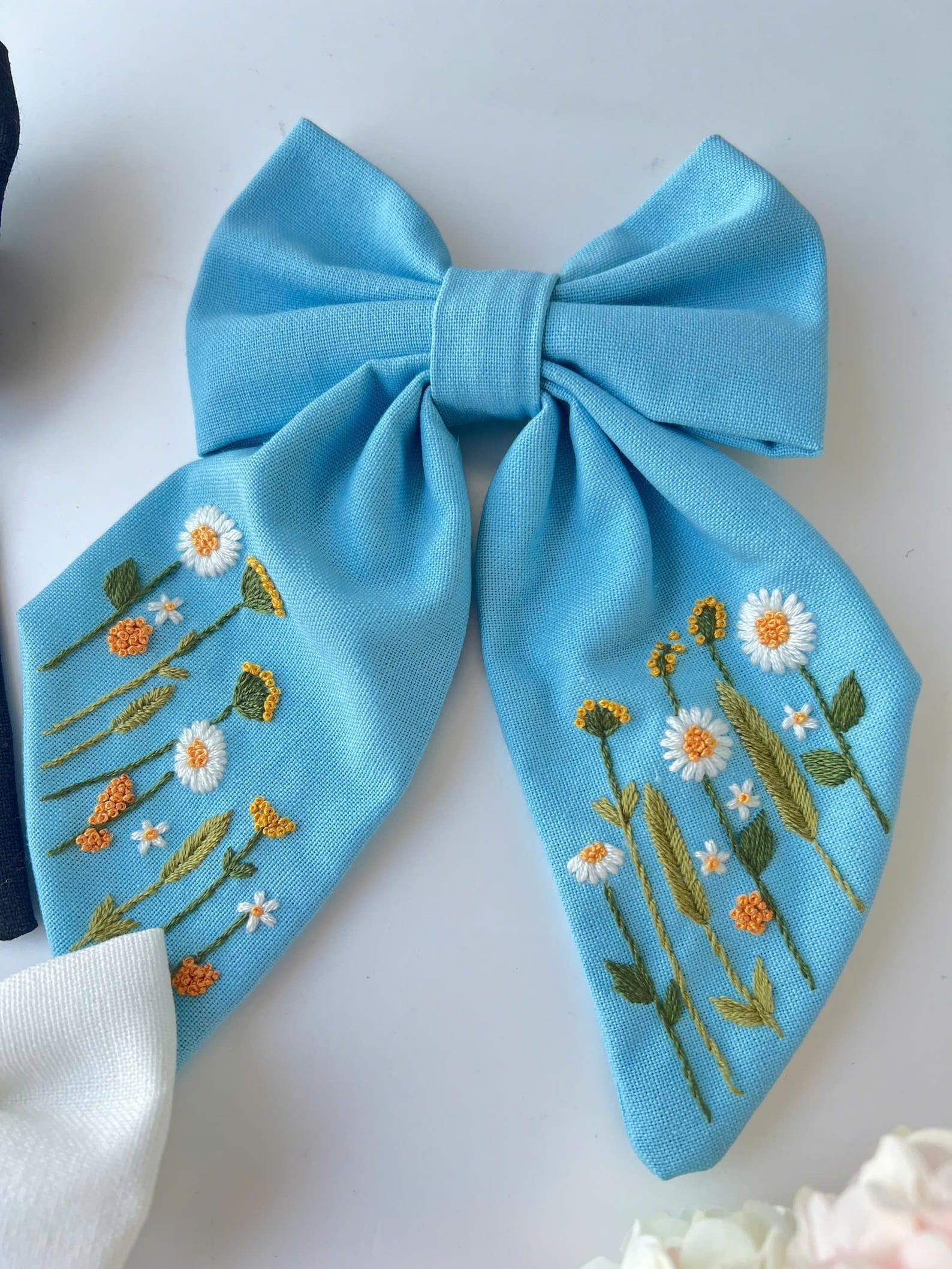 Flower Hair Bow, Hand Embroidered Hair Bow Personalized,embroidery Hair ...