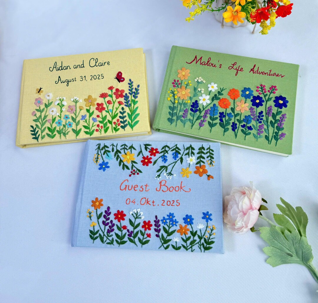 Custom Hand Embroidered Notebook, Photo Album, Wedding Guest Book, Baby ...