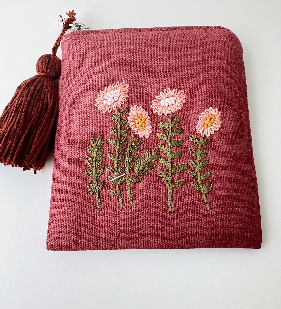 Flower Hand Embroidered Coin Pouch, Custom Fabric Pouch, Personalized ...